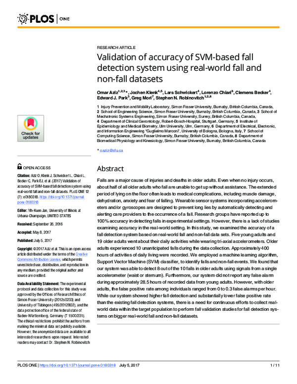 Pdf Validation Of Accuracy Of Svm Based Fall Detection System Using Real World Fall And Non