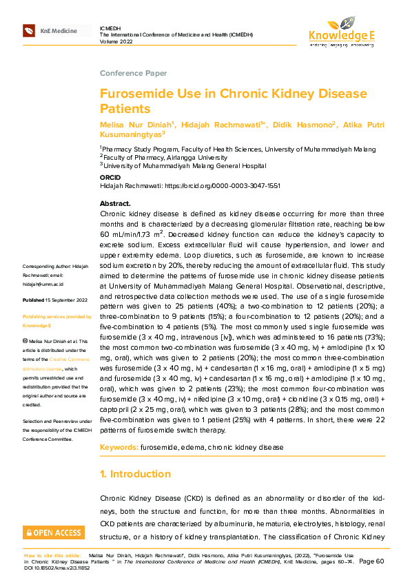 (PDF) Furosemide Use in Chronic Kidney Disease Patients | Melisa Nur ...