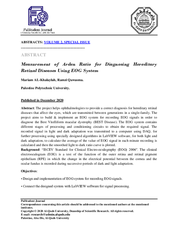 (PDF) Measurement of Arden Ratio for Diagnosing Hereditary Retinal ...