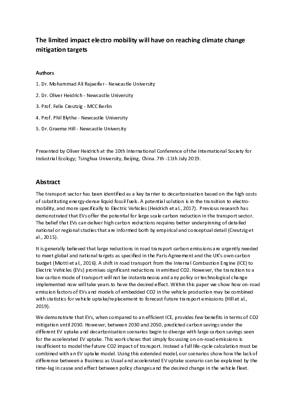 (PDF) The limited impact electro mobility will have on reaching climate ...