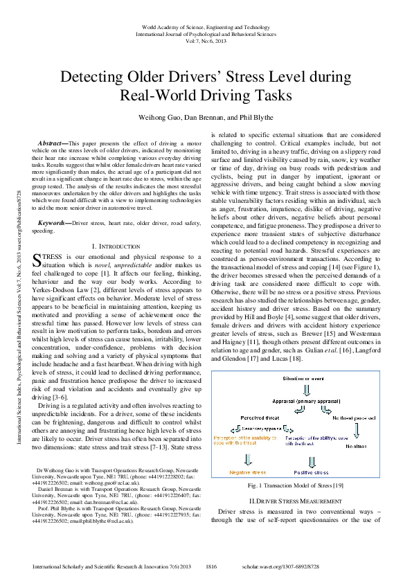 (PDF) Detecting Older Drivers- Stress Level During Real-World Driving Tasks