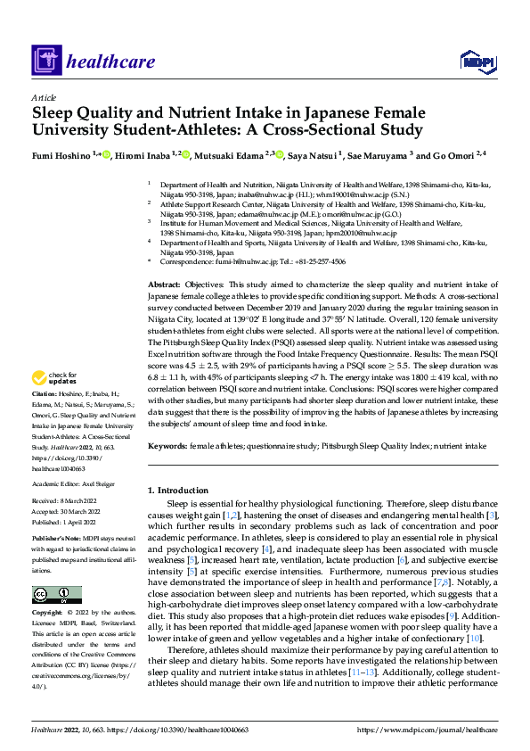(PDF) Sleep Quality and Nutrient Intake in Japanese Female University ...