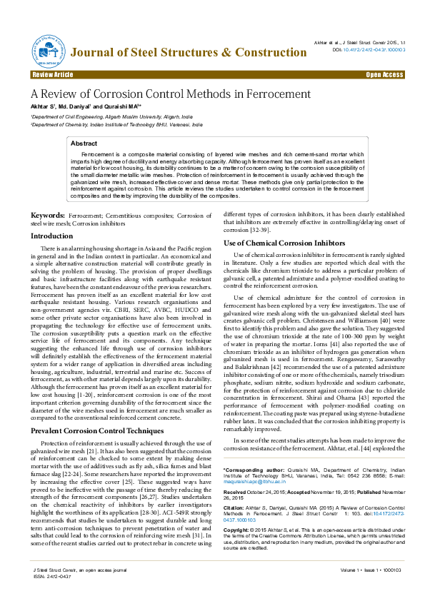 (PDF) A Review of Corrosion Control Methods in Ferrocement