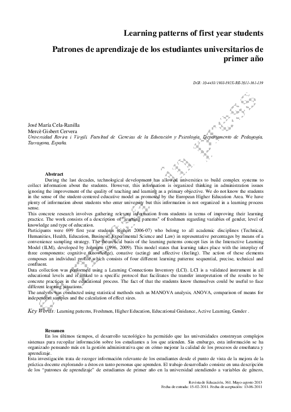 (PDF) Learning Patterns of First Year Students