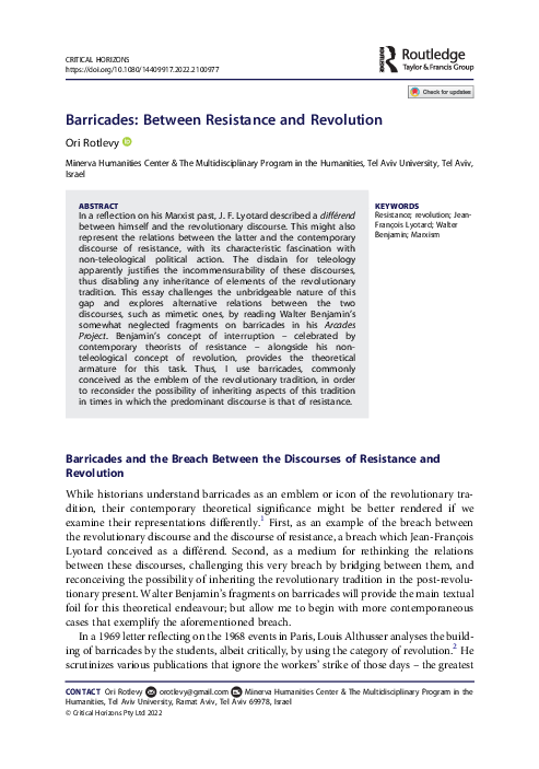 (PDF) Barricades: Between Resistance and Revolution