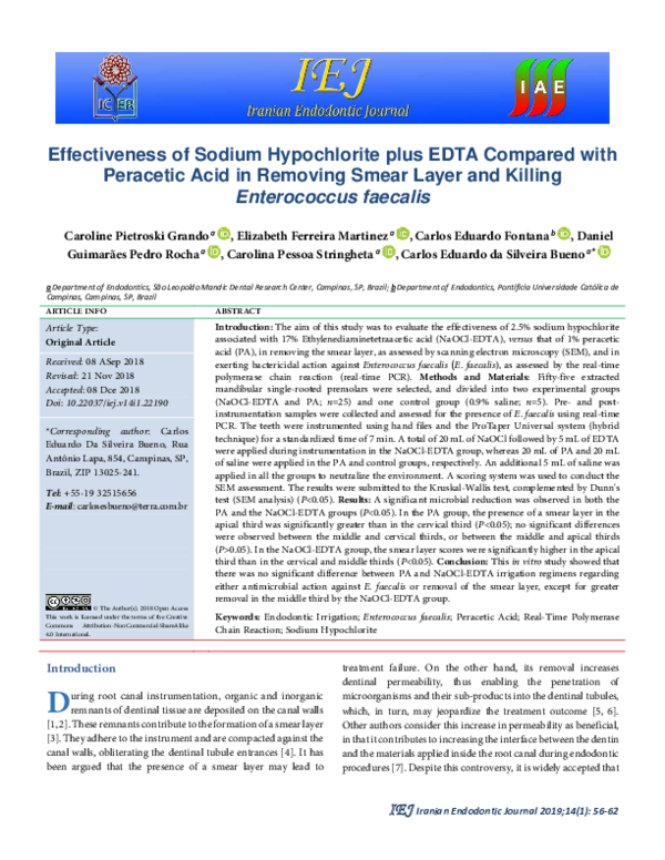 (PDF) Effectiveness of Sodium Hypochlorite plus EDTA Compared with ...