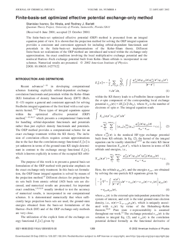(PDF) Finite-basis-set optimized effective potential exchange-only method