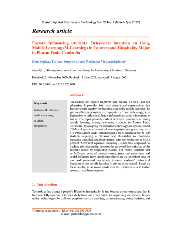 (PDF) Factors Influencing Students’ Behavioral Intention on Using Mobile Learning (M-Learning ...
