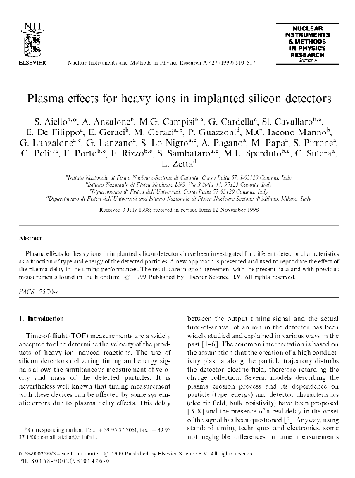 (PDF) Plasma effects for heavy ions in implanted silicon detectors