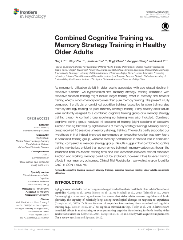 (PDF) Combined Cognitive Training vs. Memory Strategy Training in ...