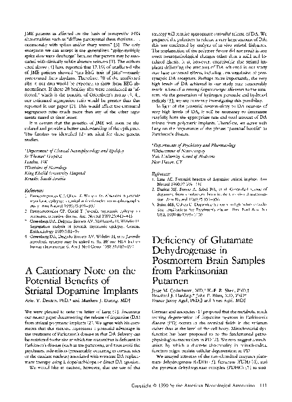 (PDF) Deficiency of glutamate dehydrogenase in postmortem brain samples ...
