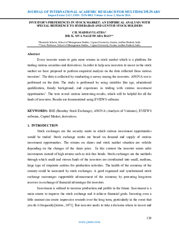 (PDF) Investor's Preferences in Stock Market: An Empirical Analysis with Special Reference to ...