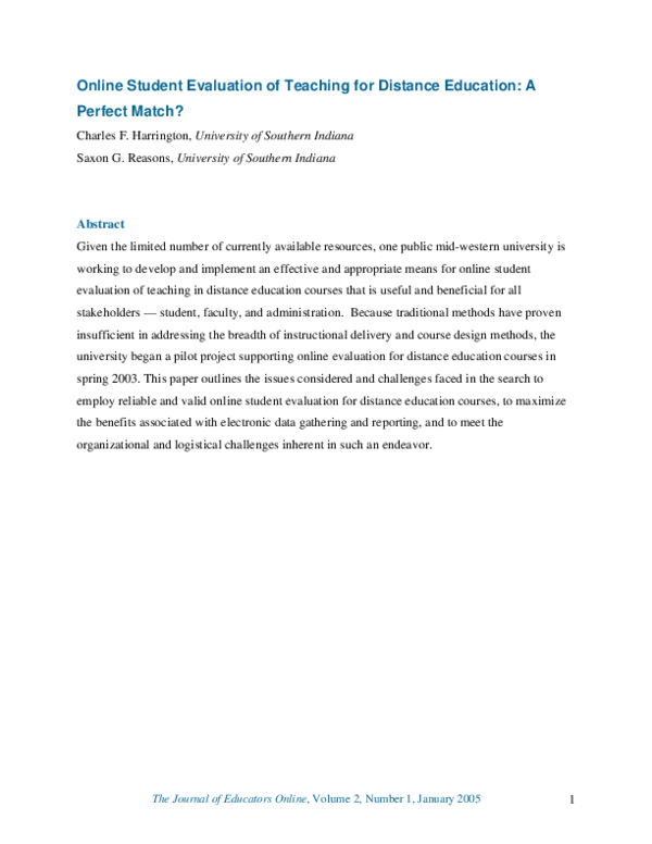(PDF) Online Student Evaluation of Teaching for Distance Education: A ...