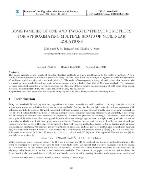 (PDF) Some Families of One and Two-Step Iterative Methods for ...