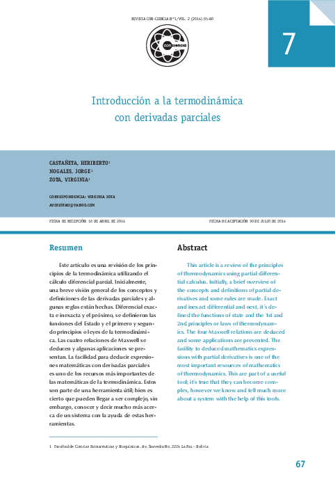 (PDF) Introducción a la termodinámica con derivadas parciales