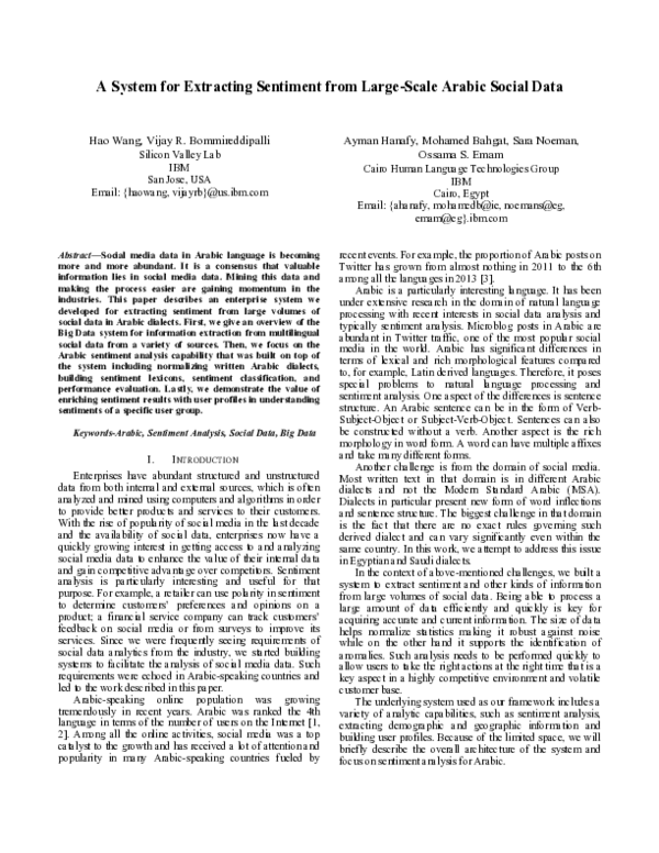 (PDF) A System for Extracting Sentiment from Large-Scale Arabic Social Data
