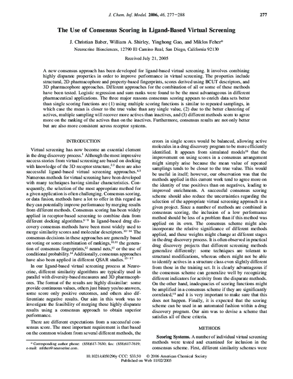 (PDF) The Use of Consensus Scoring in Ligand-Based Virtual Screening