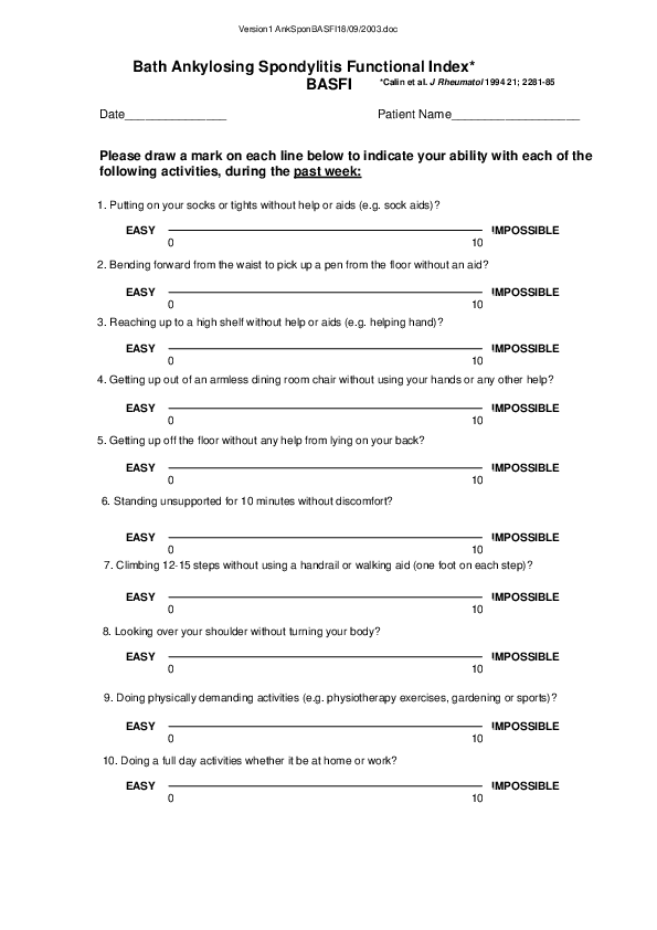 (PDF) Bath Ankylosing Spondylitis Functional Index