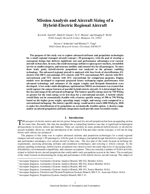 (PDF) Mission Analysis and Aircraft Sizing of a Hybrid-Electric ...