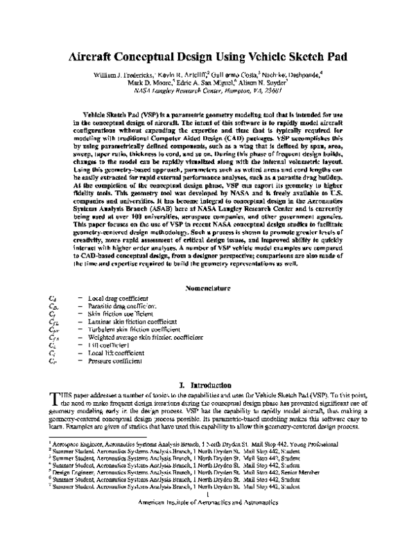 (PDF) Aircraft Conceptual Design Using Vehicle Sketch Pad