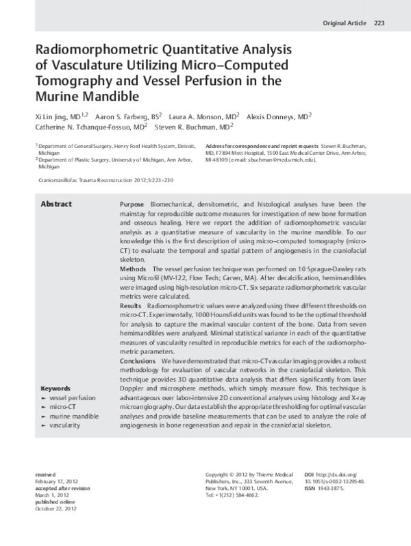 (PDF) Radiomorphometric Quantitative Analysis of Vasculature Utilizing Micro–Computed Tomography ...