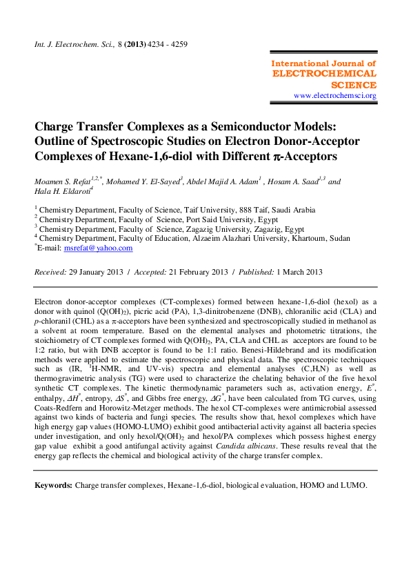 (PDF) Charge transfer complexes as a semiconductor models: Outline of ...
