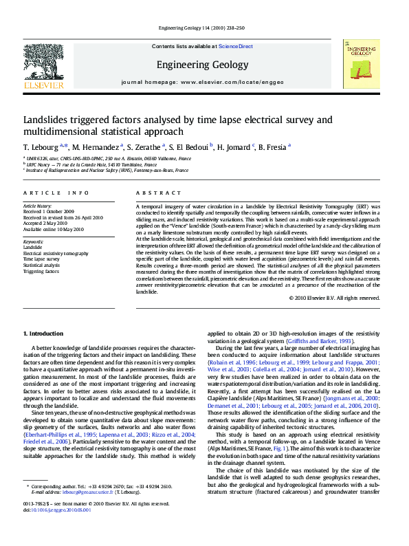 (PDF) Landslides triggered factors analysed by time lapse electrical ...