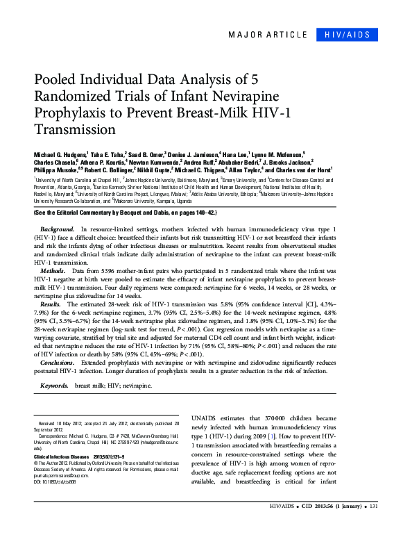 (PDF) Pooled Individual Data Analysis of 5 Randomized Trials of Infant Nevirapine Prophylaxis to ...