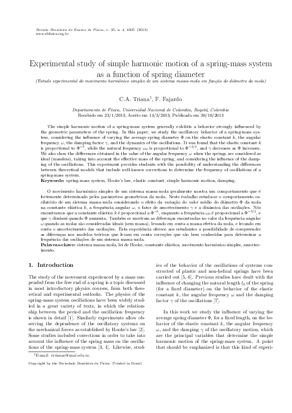 (PDF) Experimental study of simple harmonic motion of a spring-mass ...