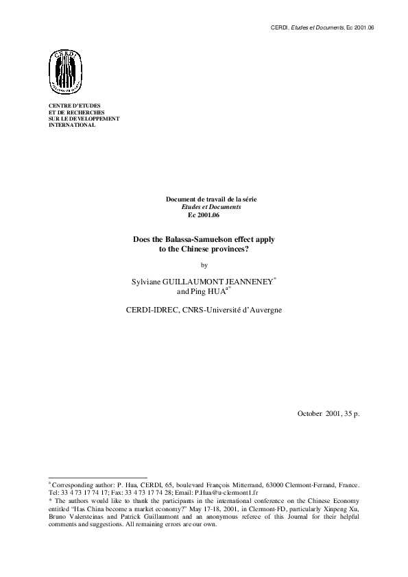 (PDF) The Balassa–Samuelson effect and inflation in the Chinese provinces