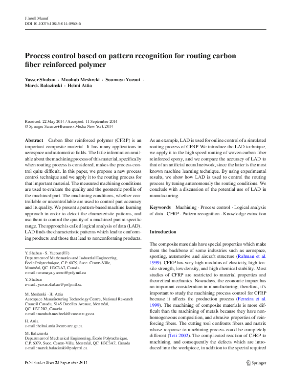 Pdf Process Control Based On Pattern Recognition For Routing Carbon