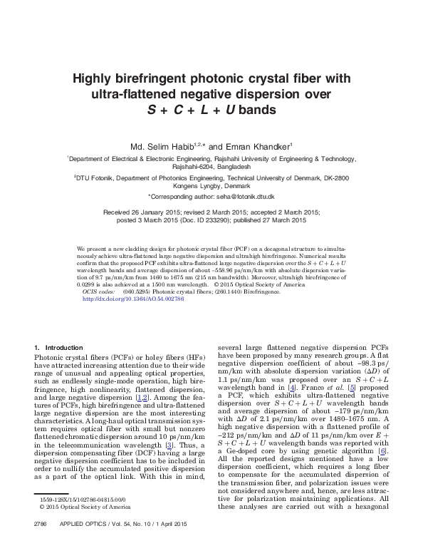 (PDF) Highly birefringent photonic crystal fiber with negative ...