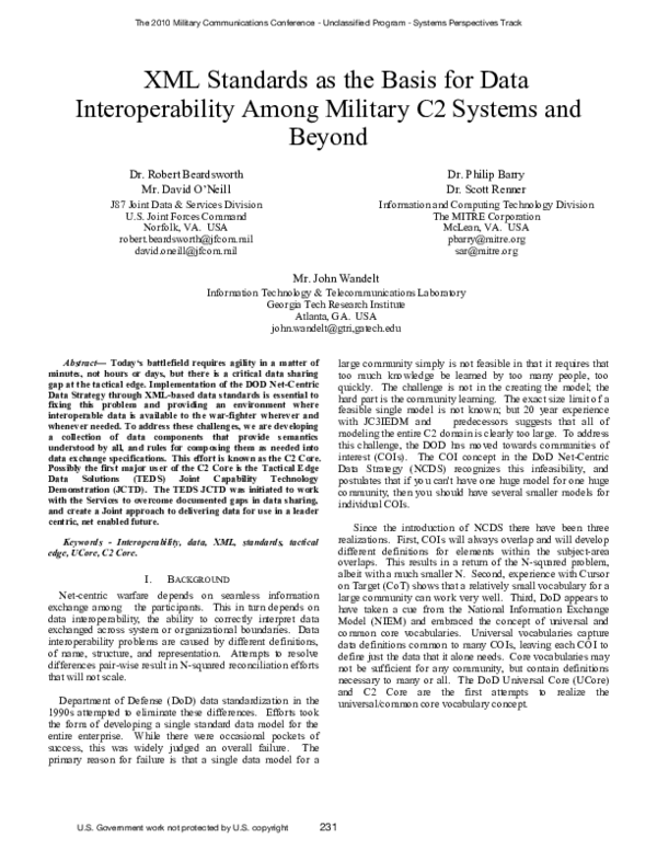 (PDF) XML standards as the basis for data interoperability among military C2 systems and beyond