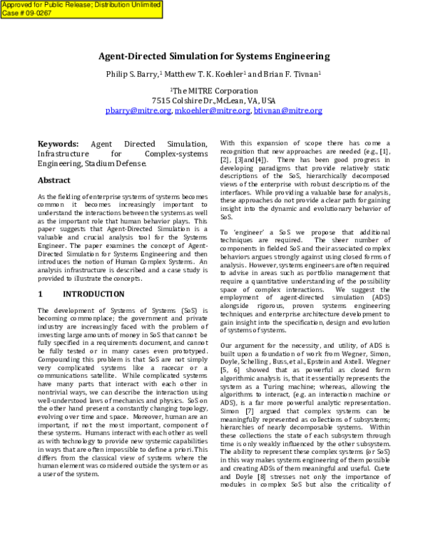 (PDF) Agent-Directed Simulation for Systems Engineering