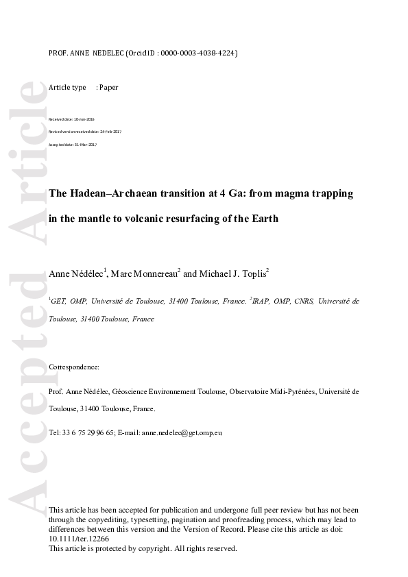 (PDF) The Hadean-Archaean transition at 4 Ga: From magma trapping in the mantle to volcanic ...