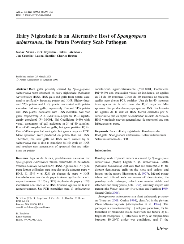 (PDF) Hairy Nightshade is an Alternative Host of Spongospora ...