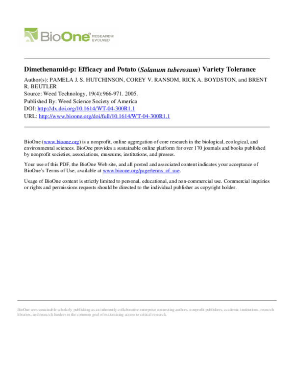 (PDF) Dimethenamid-p: Efficacy and Potato (Solanum tuberosum) Variety ...