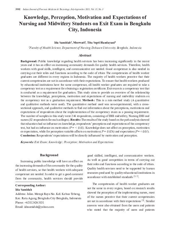 (PDF) Knowledge, Perception, Motivation and Expectations of Nursing and Midwifery Students on ...