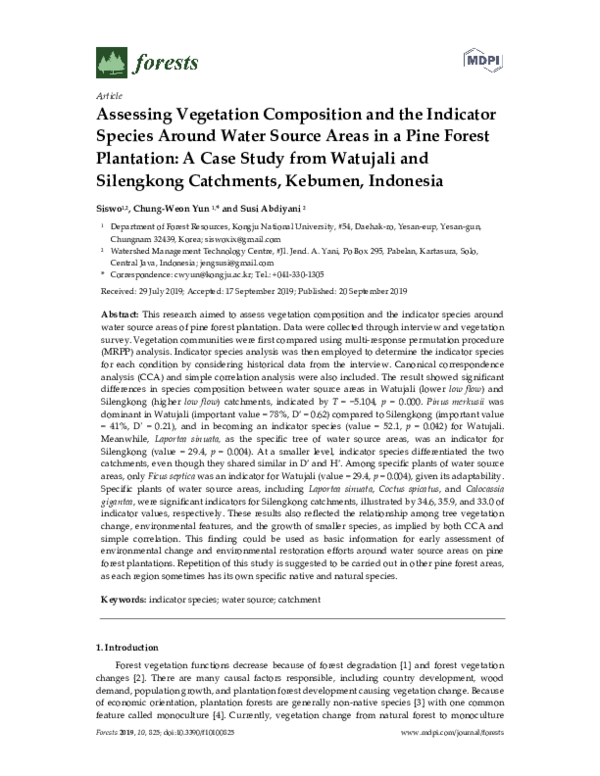 (PDF) Assessing Vegetation Composition and the Indicator Species Around Water Source Areas in a ...