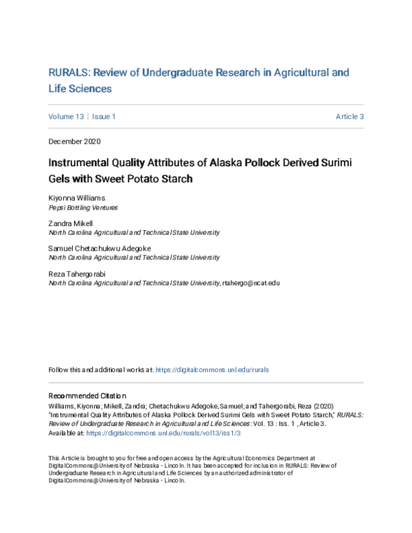 (PDF) Instrumental Quality Attributes of Alaska Pollock Derived Surimi ...
