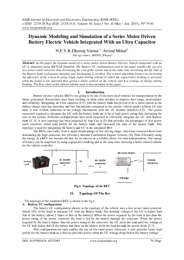 (PDF) Dynamic Modeling and Simulation of a Series Motor Driven Battery Electric Vehicle ...