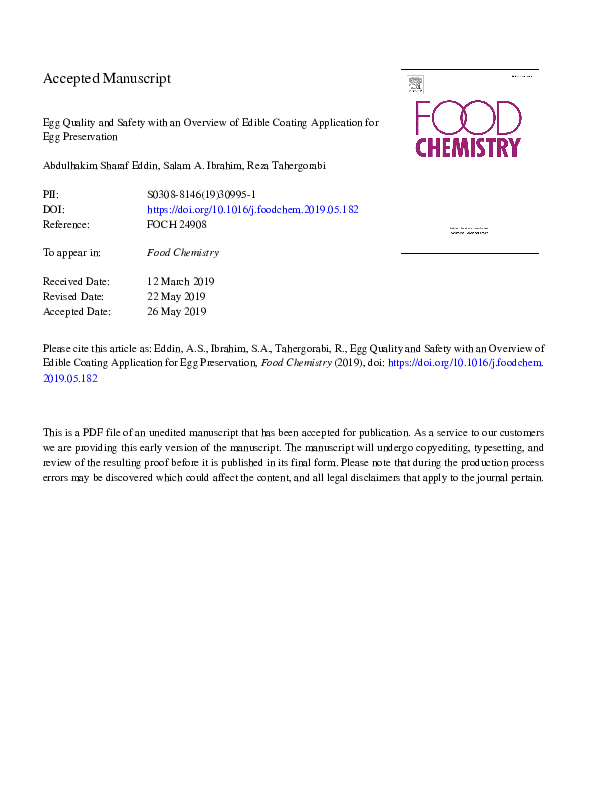 (PDF) Egg quality and safety with an overview of edible coating ...