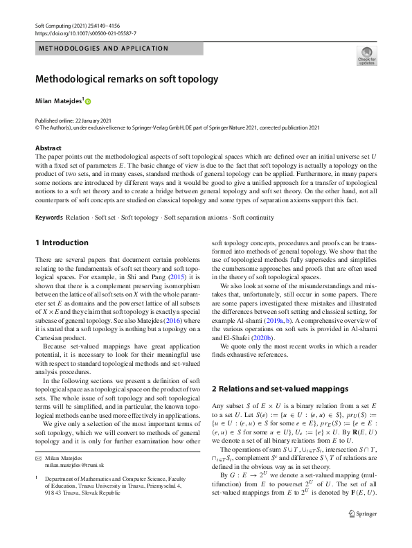 (PDF) Methodological remarks on soft topology