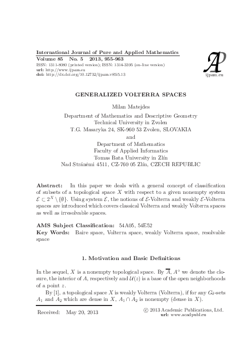 (PDF) Generalized Volterra Spaces