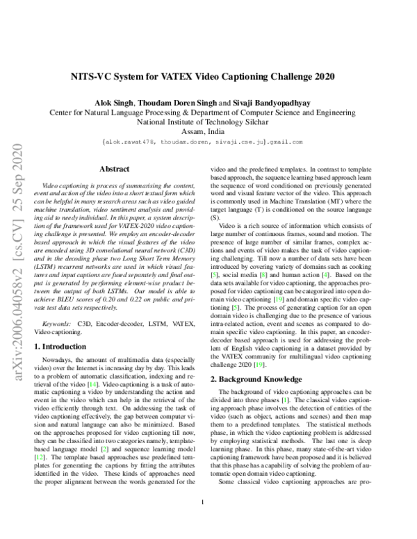 (PDF) NITS-VC System for VATEX Video Captioning Challenge 2020 ...