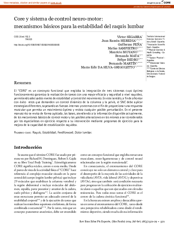 (PDF) Core and neuromotor control system: basic mechanisms for the ...