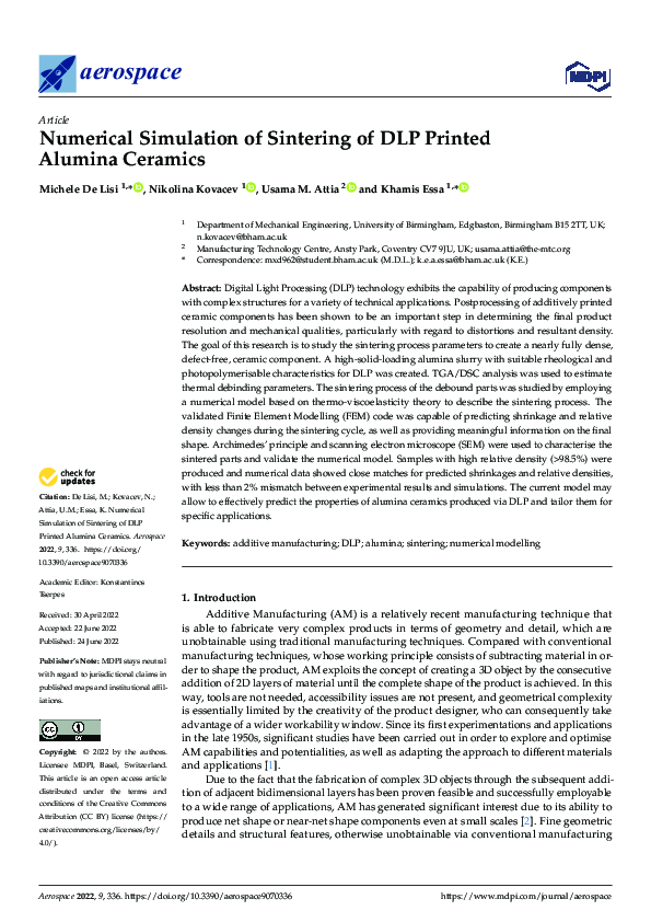 (PDF) Numerical Simulation of Sintering of DLP Printed Alumina Ceramics