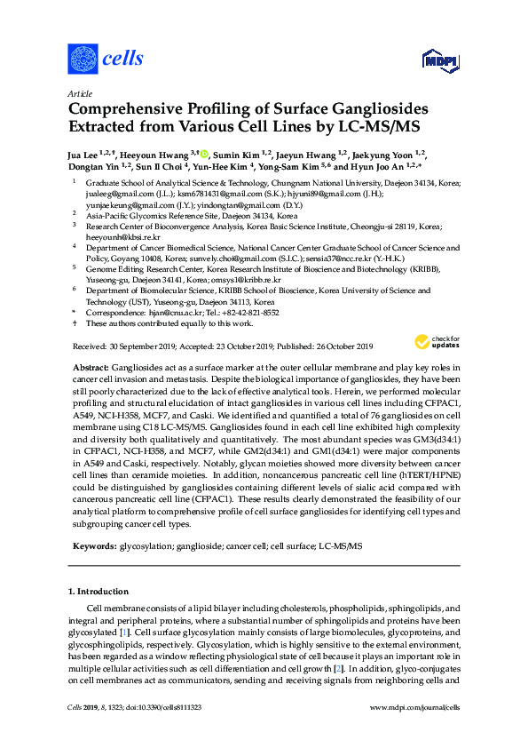 (PDF) Comprehensive Profiling of Surface Gangliosides Extracted from Various Cell Lines by LC-MS/MS