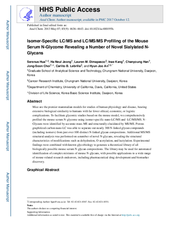 Pdf Isomer Specific Lcms And Lcmsms Profiling Of The Mouse Serum N