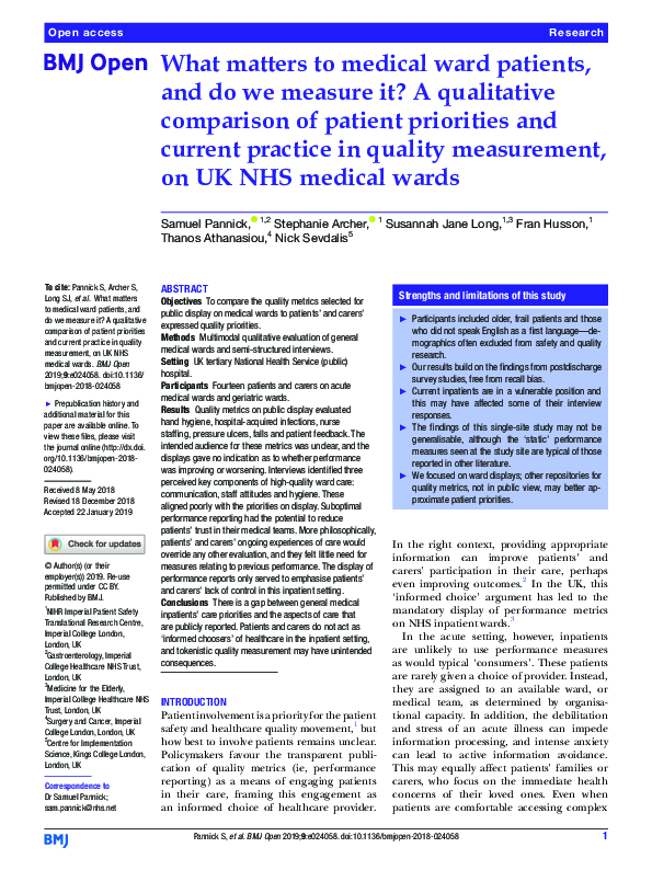 (PDF) What matters to medical ward patients, and do we measure it? A ...